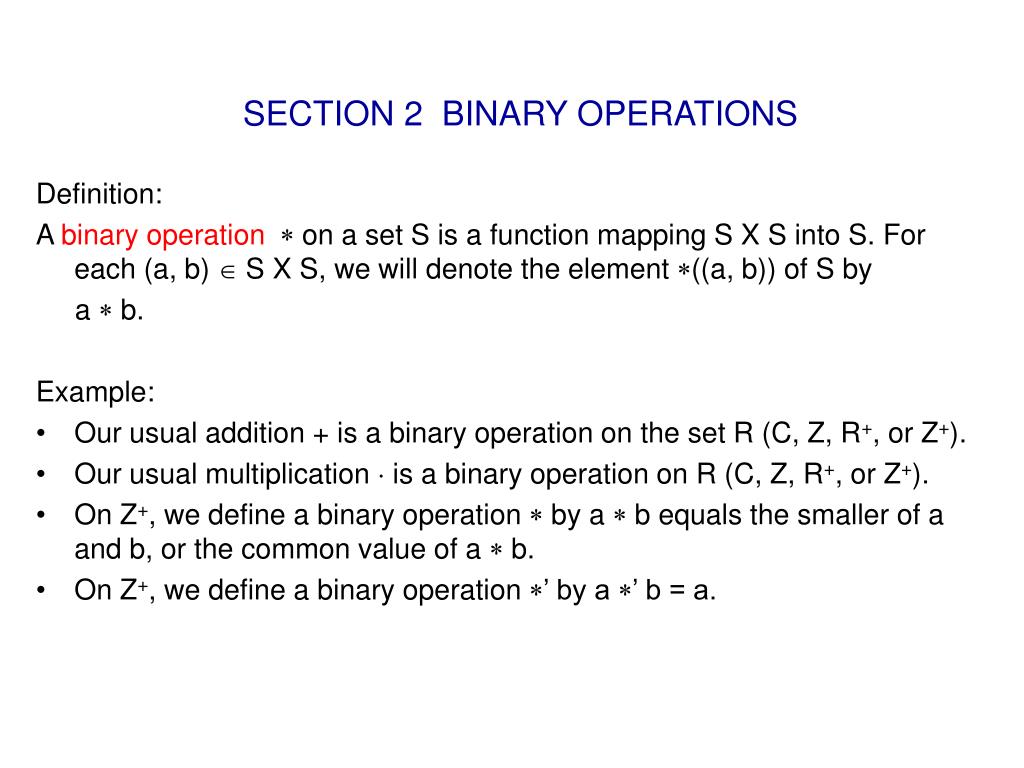 PPT - SECTION 2 BINARY OPERATIONS PowerPoint Presentation, free download - ID:5380710