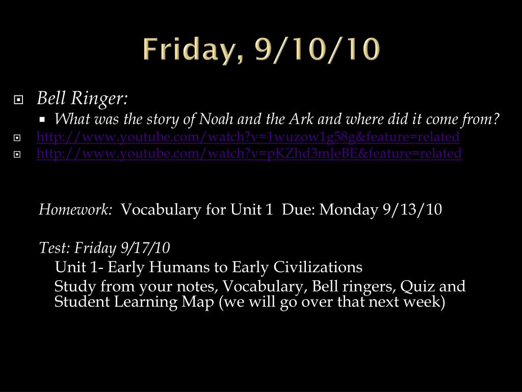 PPT - Friday, 9/10/10 PowerPoint Presentation, free download - ID:5392927