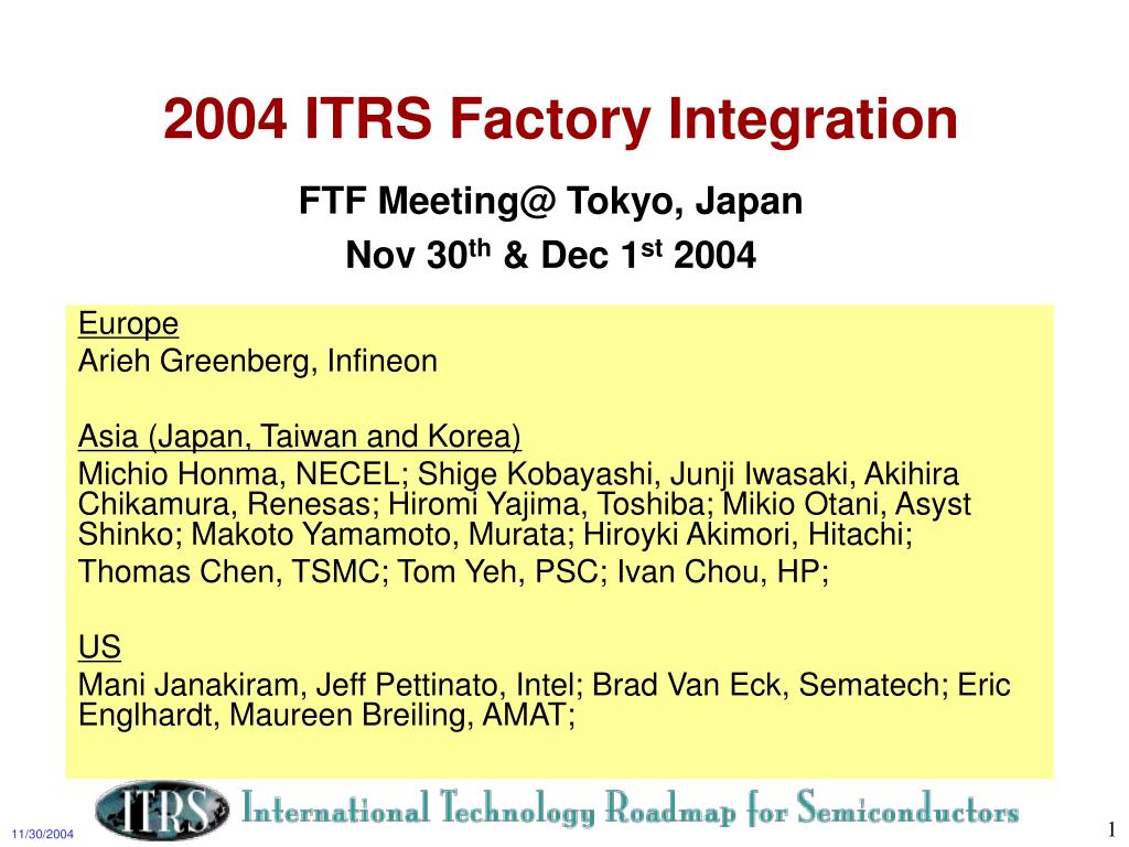 PPT - 2004 ITRS Factory Integration PowerPoint Presentation, free ...