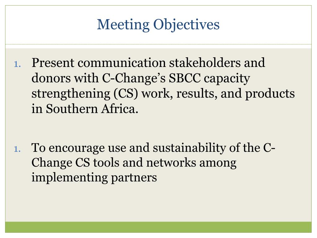 PPT - Meeting Objectives PowerPoint Presentation, free download - ID ...