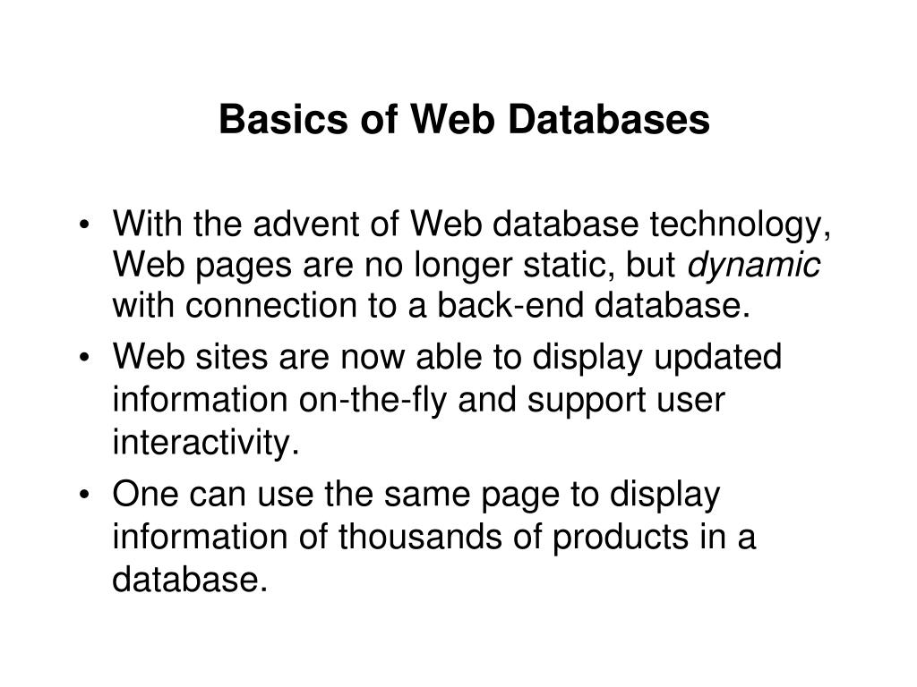 PPT - Basics of Web Databases PowerPoint Presentation, free download ...