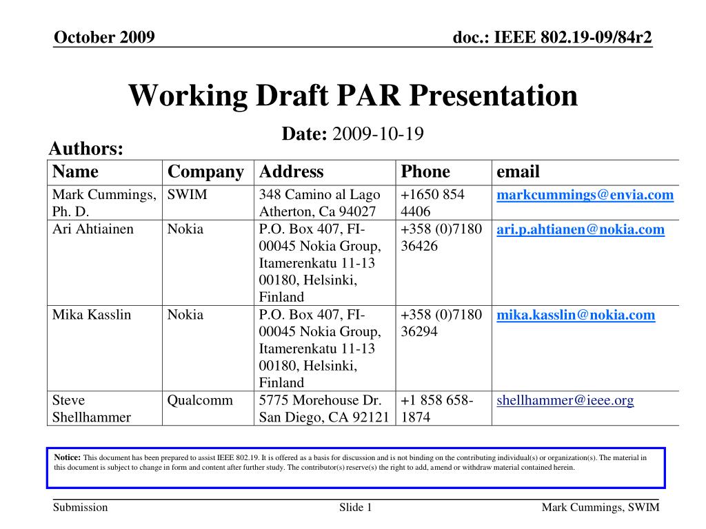 PPT - Working Draft PAR Presentation PowerPoint Presentation, free ...