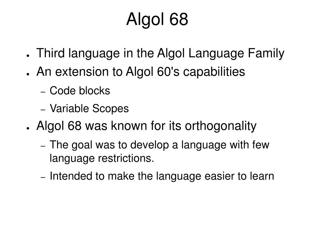 PPT - Algol 68 PowerPoint Presentation, free download - ID:5519074