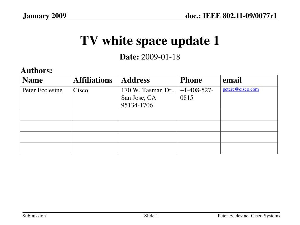 PPT - TV white space update 1 PowerPoint Presentation, free download ...