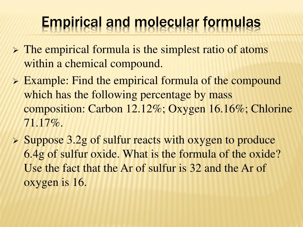 PPT - Empirical and molecular formulas PowerPoint Presentation, free ...