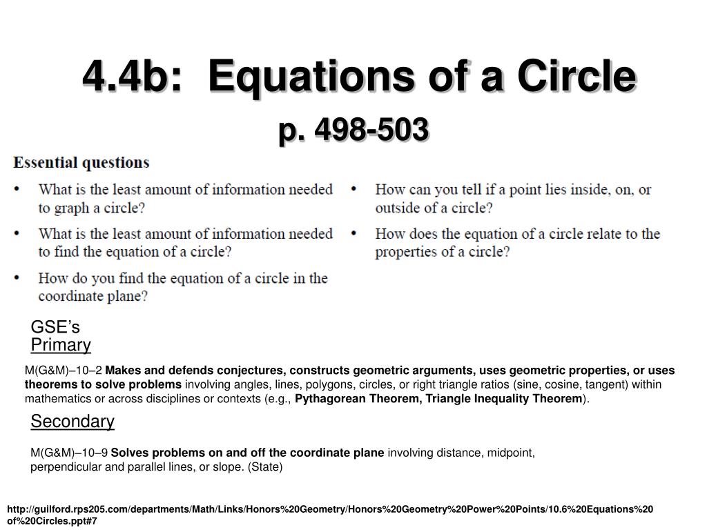 PPT - 4.4b: Equations of a Circle PowerPoint Presentation, free ...