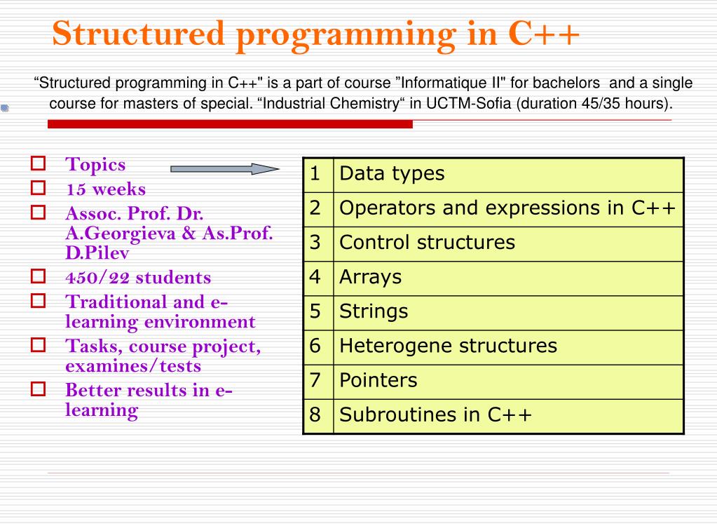 PPT - Structured Programming in C++ Course at UCTM-Sofia PowerPoint ...