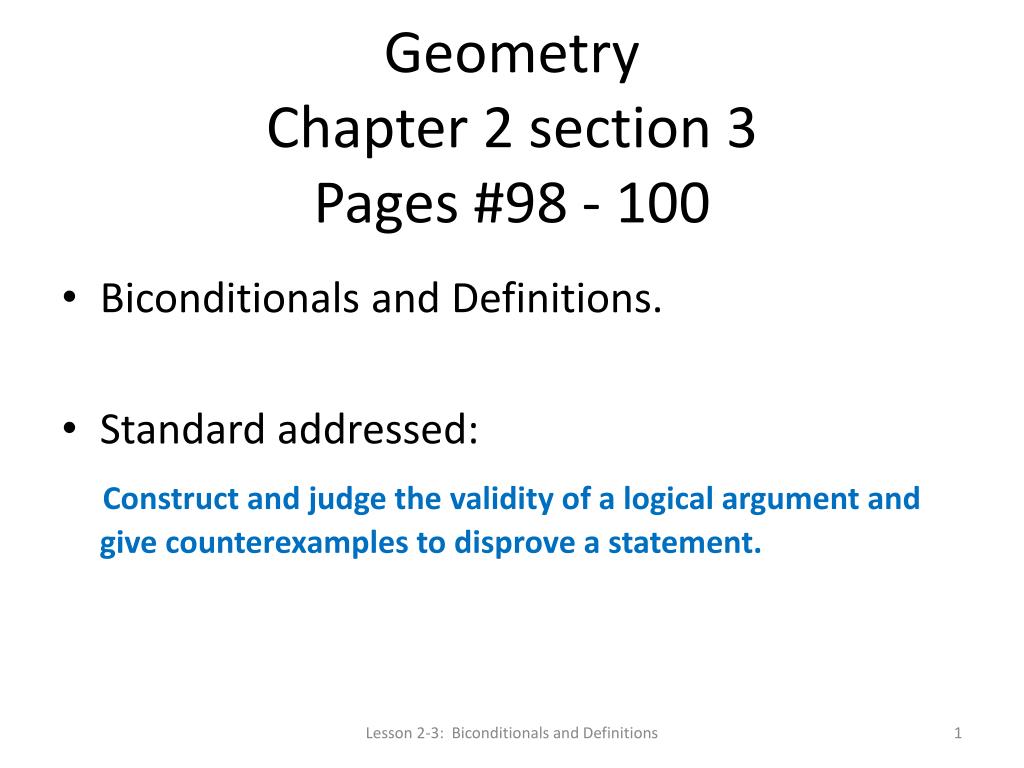PPT - Geometry Chapter 2 section 3 Pages #98 - 100 PowerPoint ...