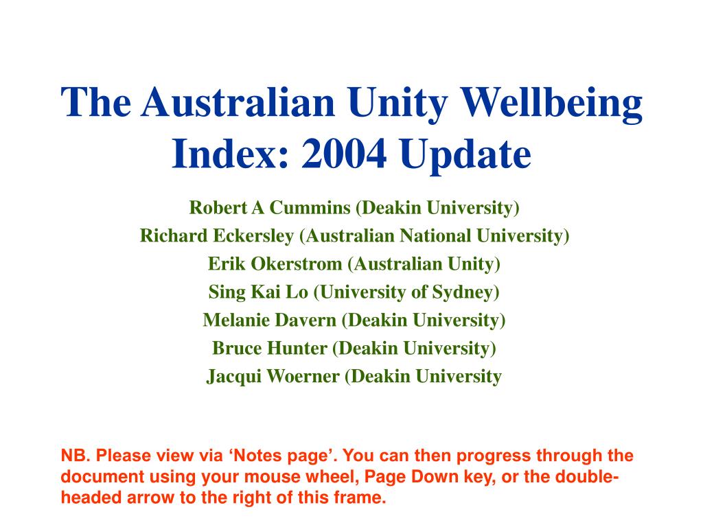 PPT - The Australian Unity Wellbeing Index: 2004 Update PowerPoint ...
