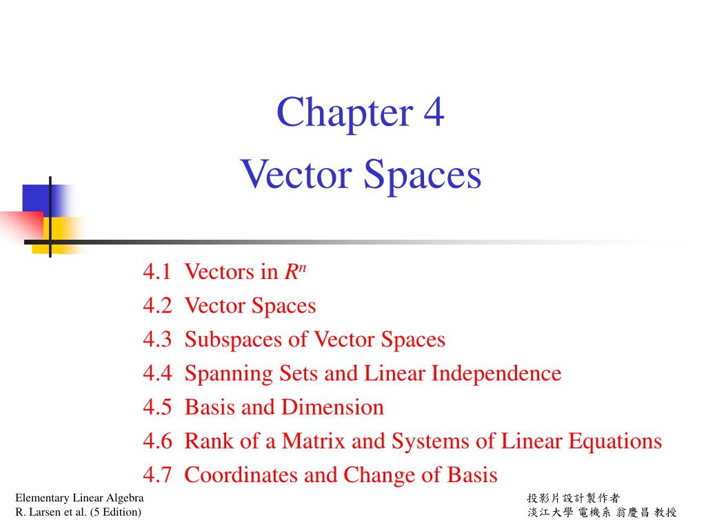 PPT - Chapter 4 Vector Spaces PowerPoint Presentation, free download ...