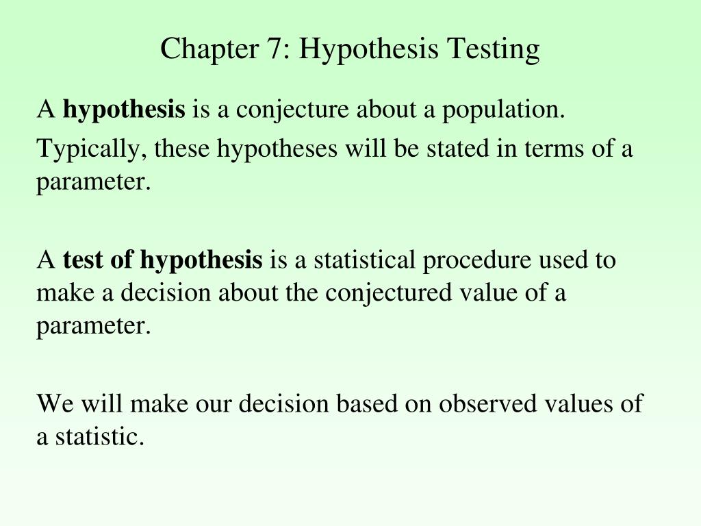 PPT - Chapter 7: Hypothesis Testing PowerPoint Presentation, free ... PPT - Chapter 7: Hypothesis Testing PowerPoint Presentation, free ...