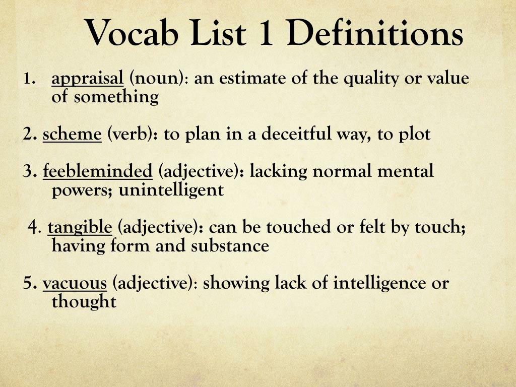 PPT - Vocab List 1 Definitions PowerPoint Presentation, free download ...