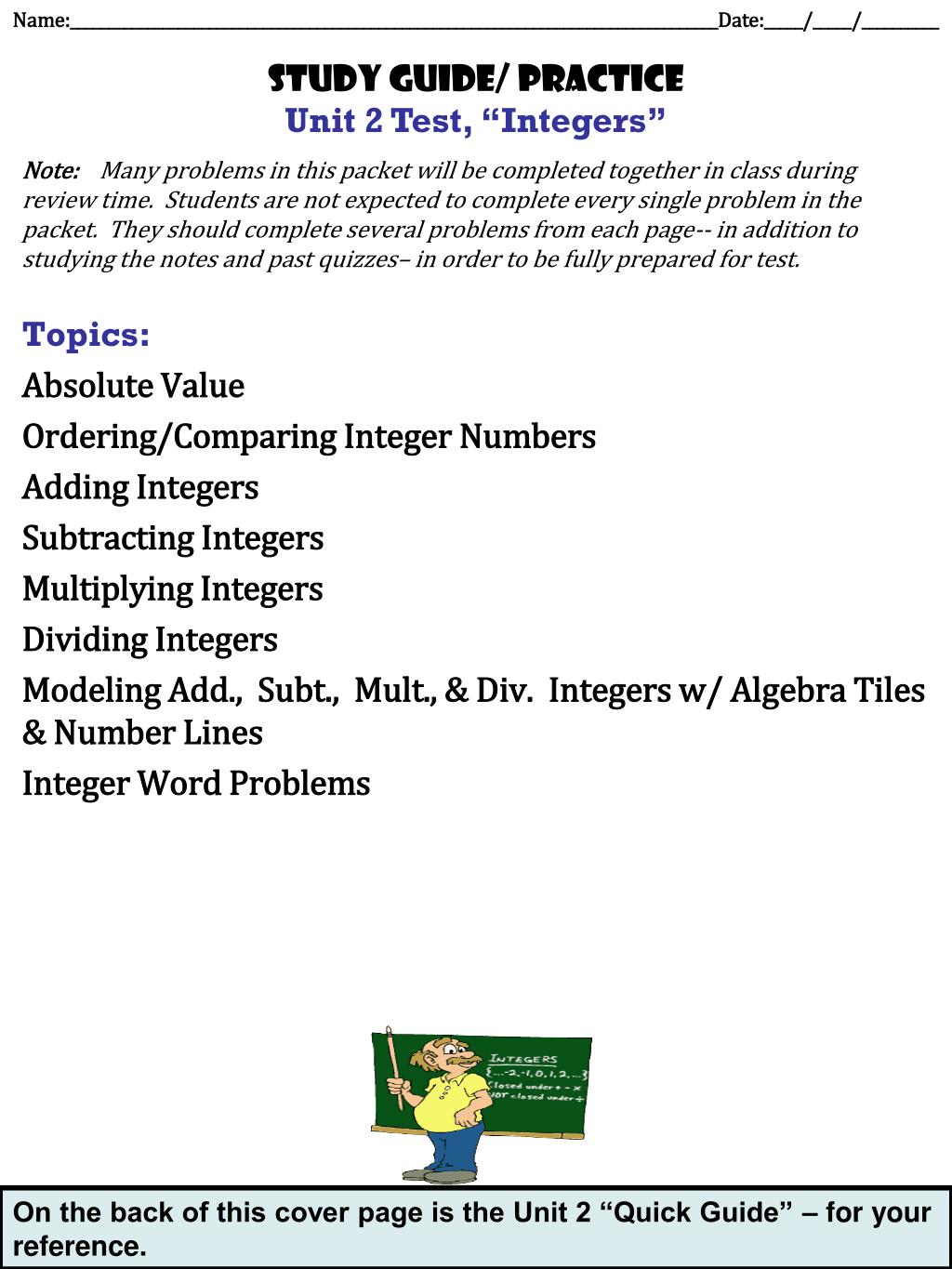 PPT - Comprehensive Study Guide for Unit 2: Integers PowerPoint ...