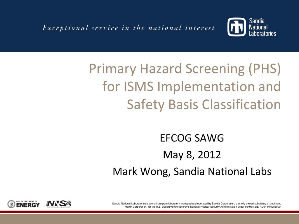 PPT - Primary Hazard Screening (PHS) for ISMS Implementation and Safety ...