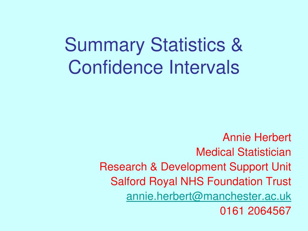 PPT - Summary Statistics & Confidence Intervals PowerPoint Presentation ...