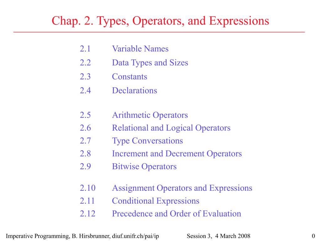PPT - Chap. 2. Types, Operators, and Expressions PowerPoint ...