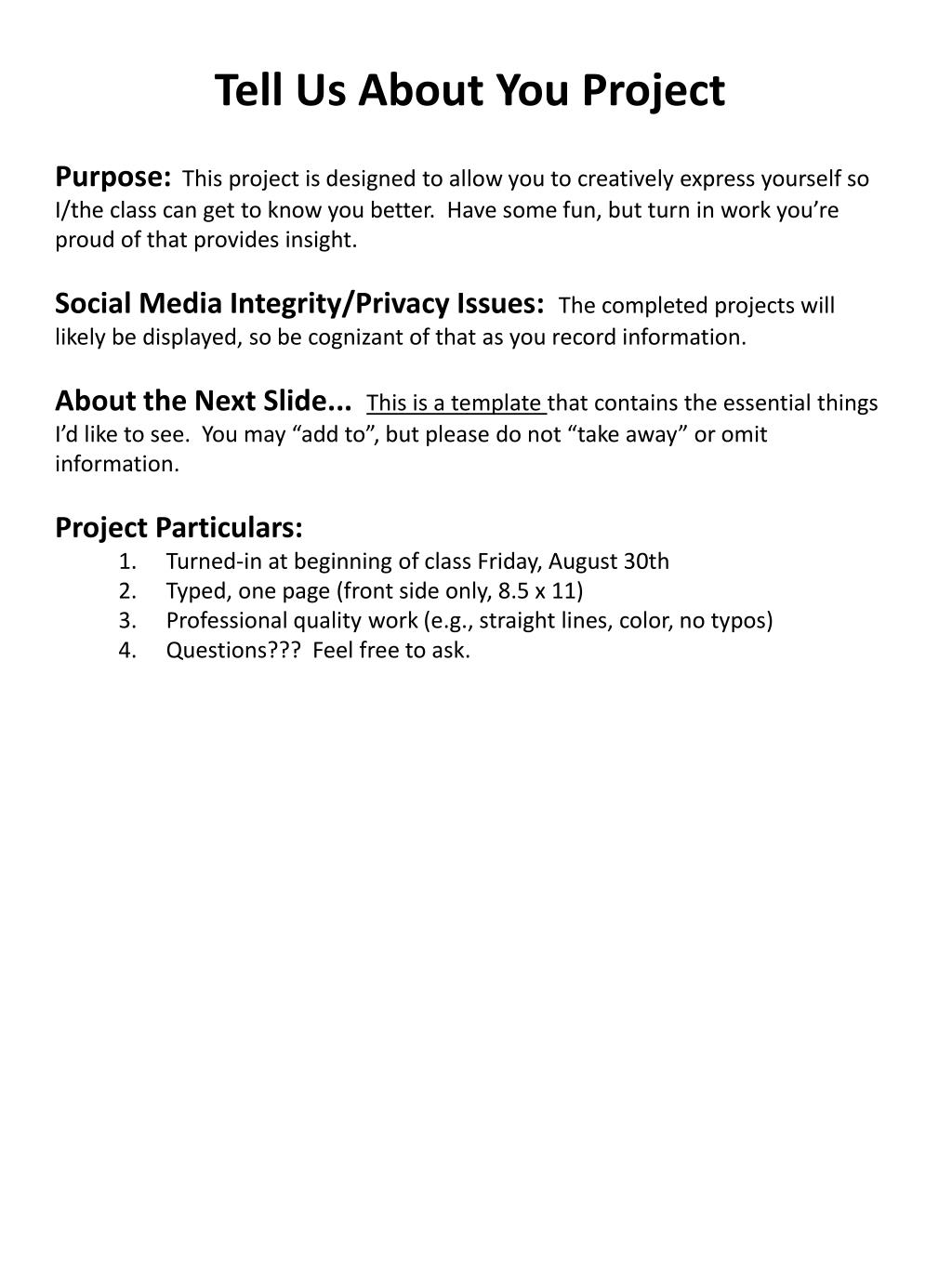 PPT - Tell Us About You Project PowerPoint Presentation, free download ...
