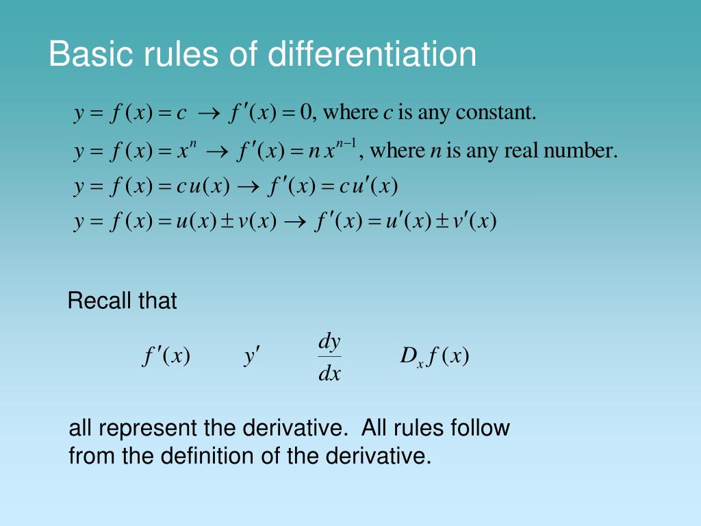 PPT - Basic rules of differentiation PowerPoint Presentation, free ...