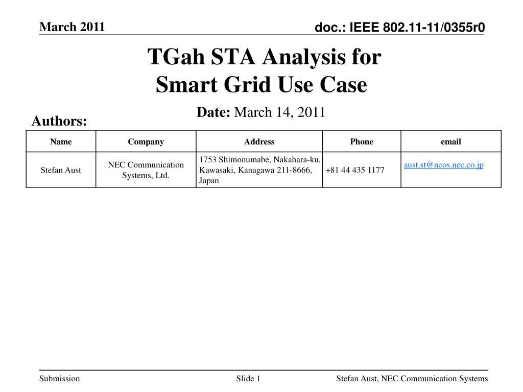 PPT - TGah STA Analysis for Smart Grid Use Case PowerPoint Presentation ...