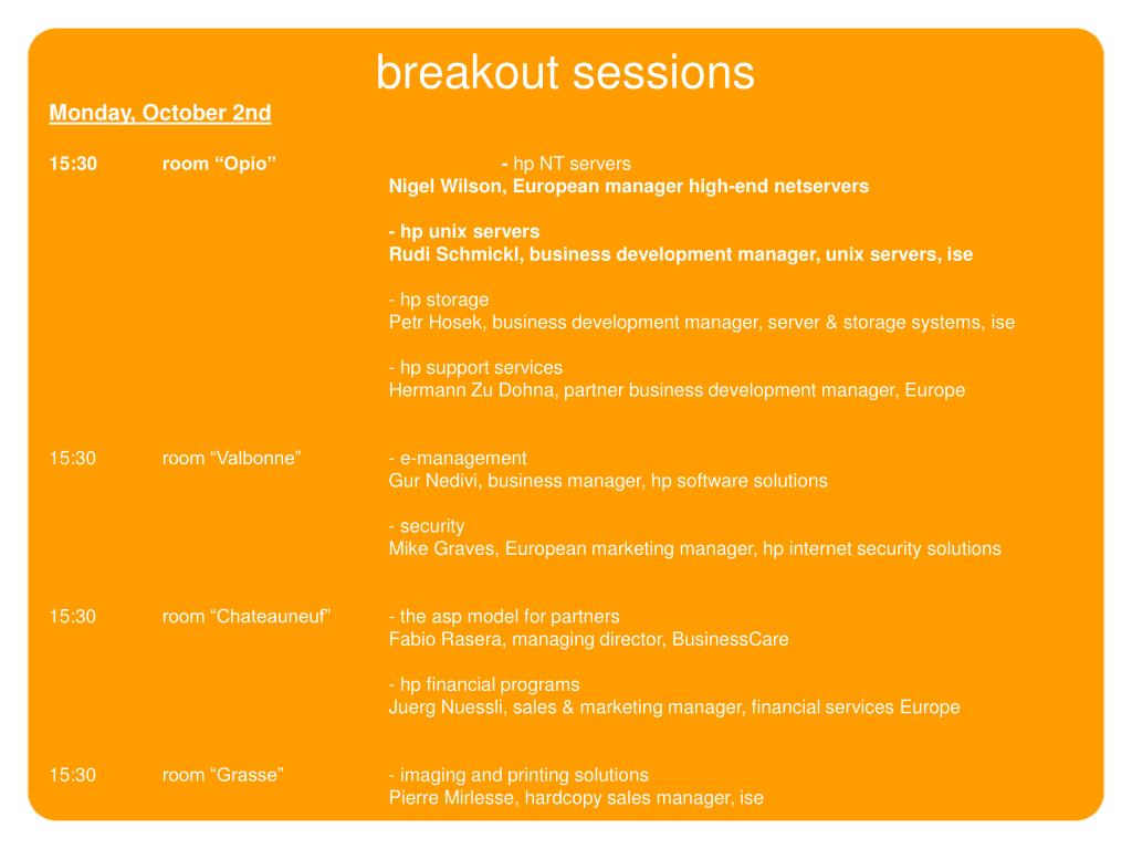 PPT - breakout sessions PowerPoint Presentation, free download - ID:5853398