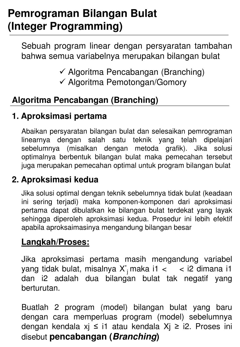 PPT - Pemrograman Bilangan Bulat (Integer Programming) PowerPoint ...