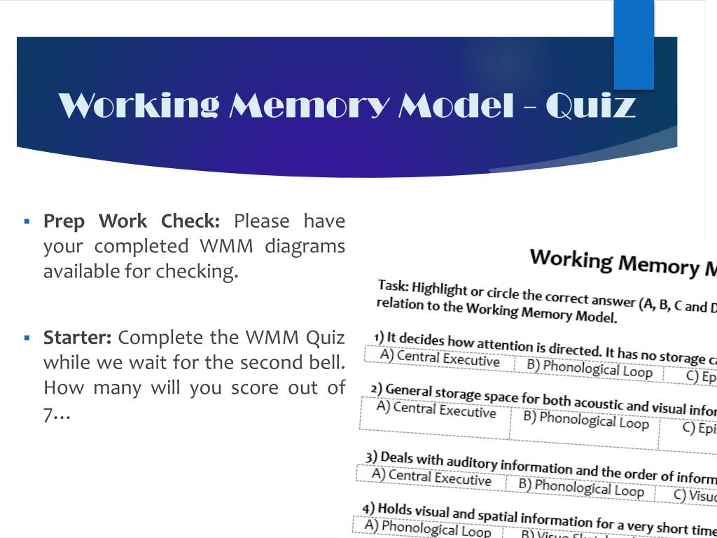 PPT - Working Memory Model - Quiz PowerPoint Presentation, free ...