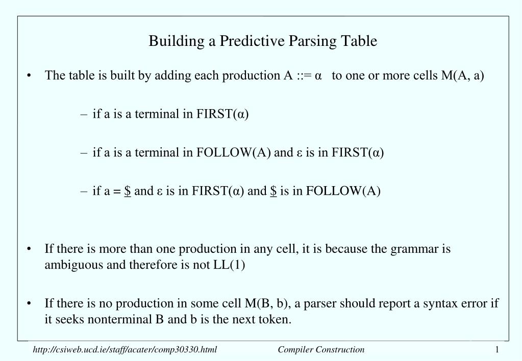 PPT - Building a Predictive Parsing Table PowerPoint Presentation, free ...