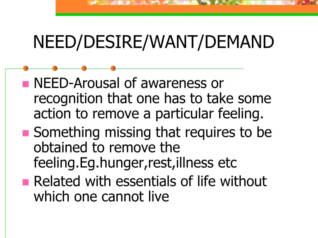 PPT - NEED/DESIRE/WANT/DEMAND PowerPoint Presentation, free download - ID:5876531