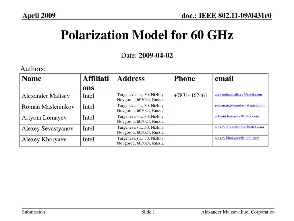PPT - Polarization Model for 60 GHz PowerPoint Presentation, free ...