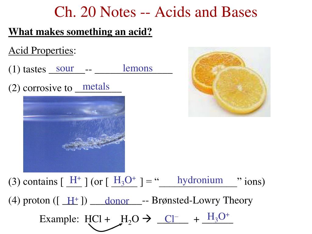PPT - Ch. 20 Notes -- Acids and Bases PowerPoint Presentation, free ...