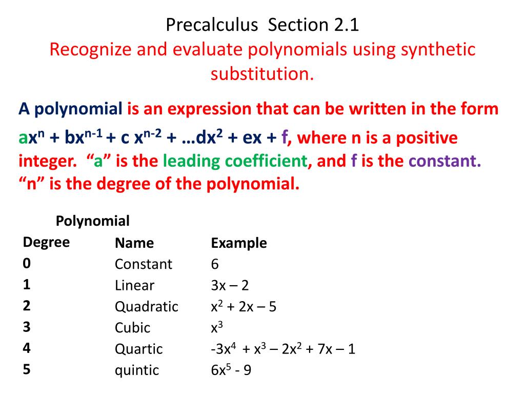 PPT - Understanding and Evaluating Polynomials with Synthetic ...