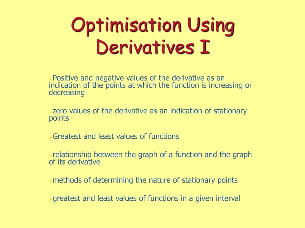 PPT - Optimisation Using Derivatives I PowerPoint Presentation, free ...