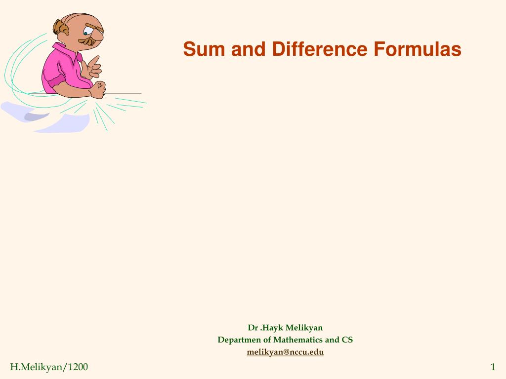 PPT - Sum and Difference Formulas PowerPoint Presentation, free ...