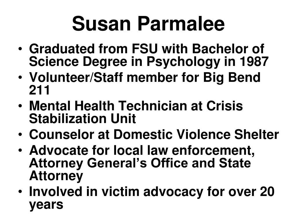 PPT - Career Path in Victim Advocacy: Insights from Susan Parmalee ...