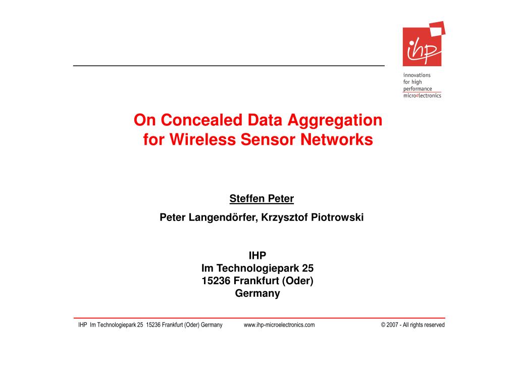 PPT - On Concealed Data Aggregation for Wireless Sensor Networks PowerPoint Presentation - ID ...