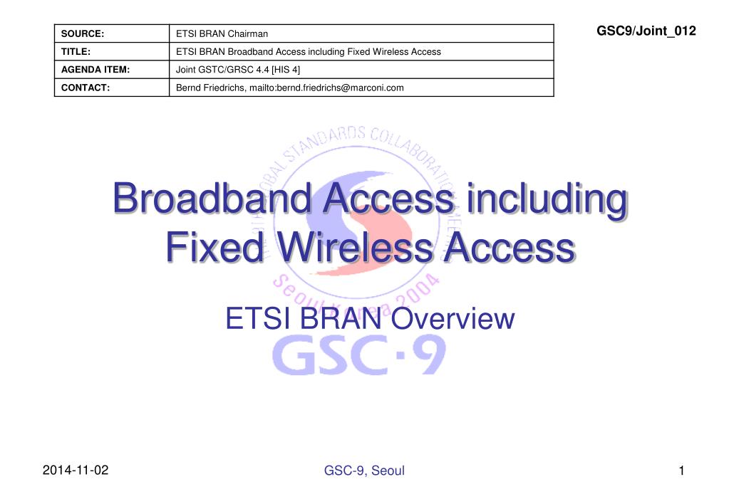 PPT - Broadband Access including Fixed Wireless Access PowerPoint ...