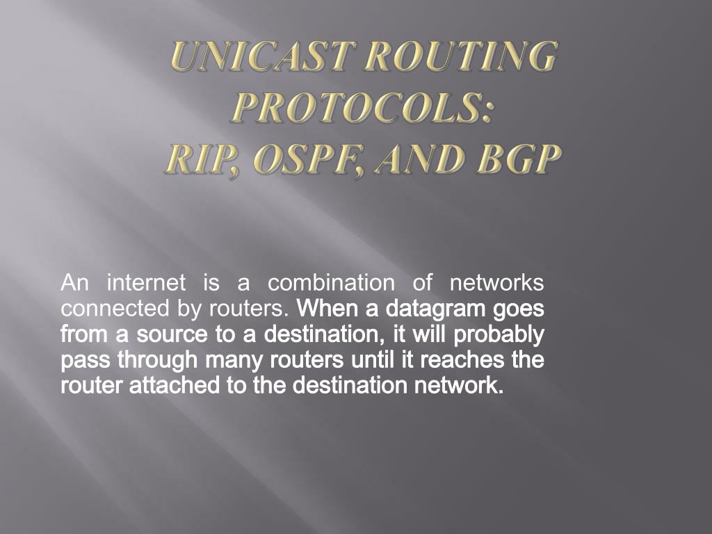 PPT - Unicast Routing Protocols: RIP, OSPF, and BGP PowerPoint ...