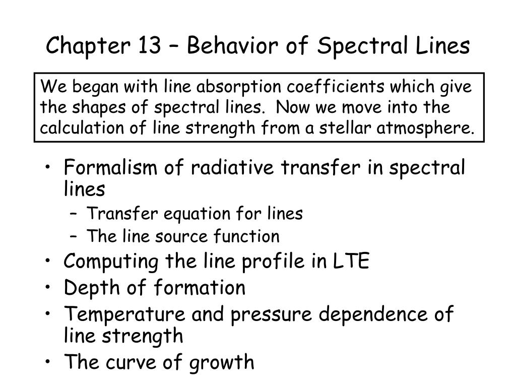 PPT - Chapter 13 – Behavior of Spectral Lines PowerPoint Presentation ...