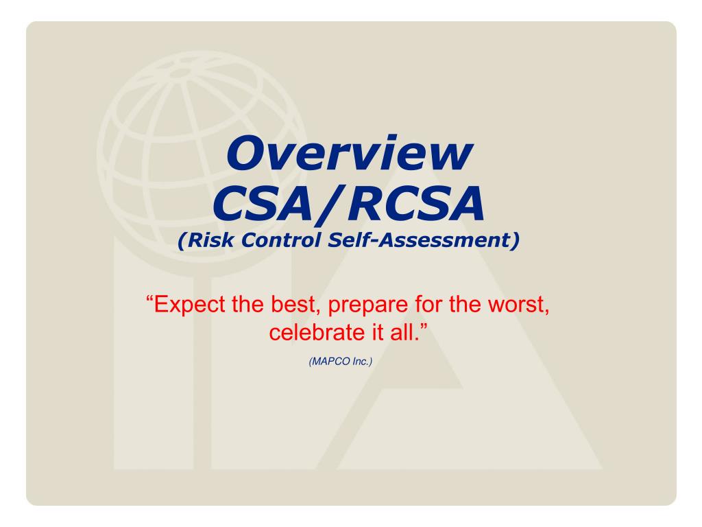 PPT - Overview CSA/RCSA (Risk Control Self-Assessment) PowerPoint ...