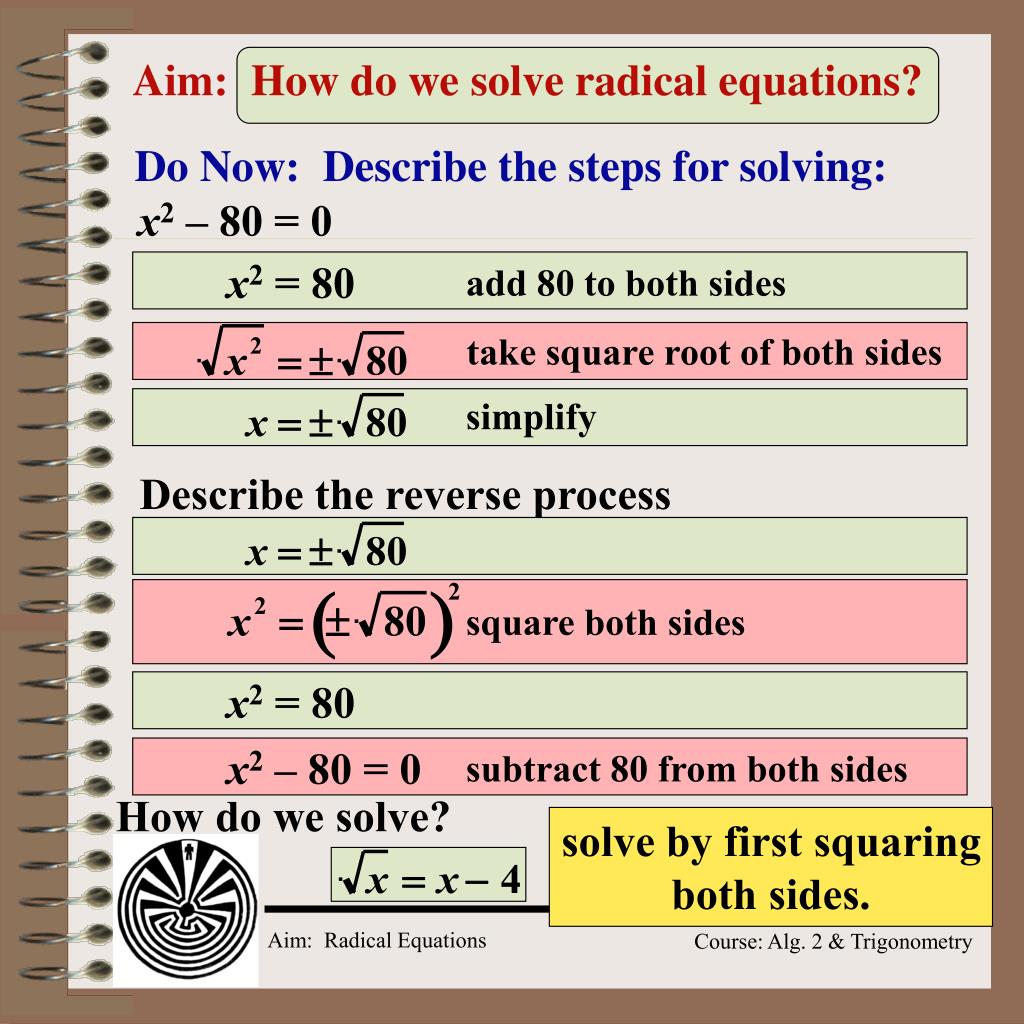 PPT - Aim: How do we solve radical equations? PowerPoint Presentation ...
