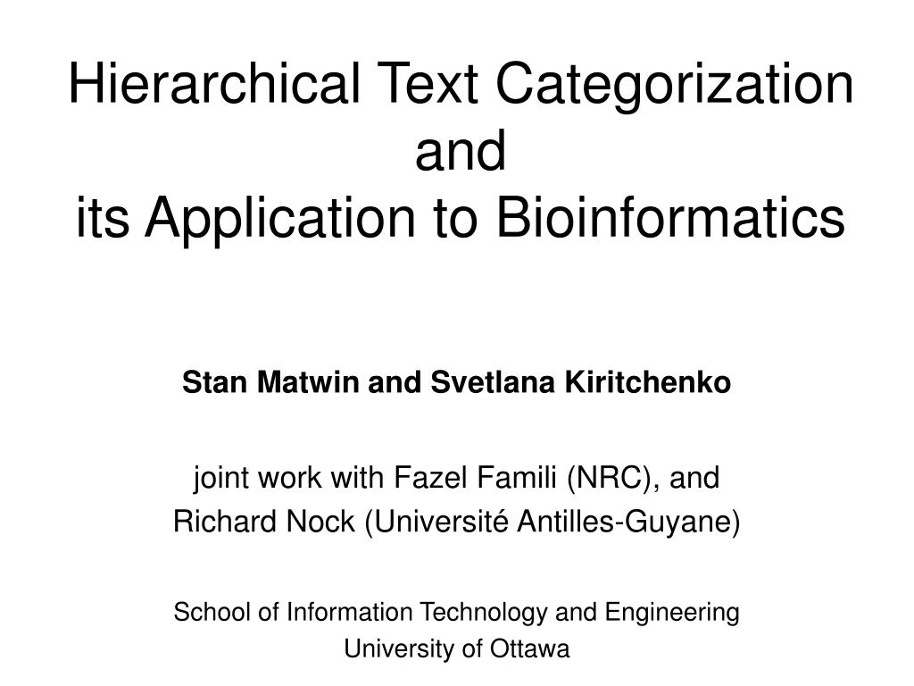 Ppt Hierarchical Text Categorization And Its Application To