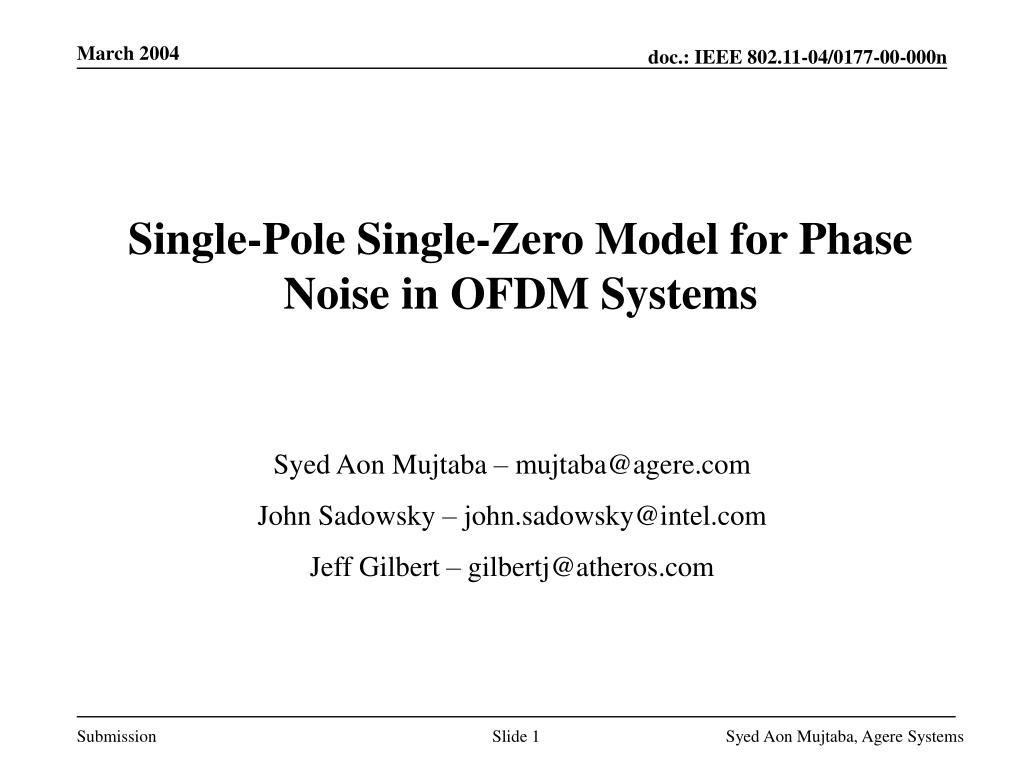 PPT - Single-Pole Single-Zero Model for Phase Noise in OFDM Systems ...