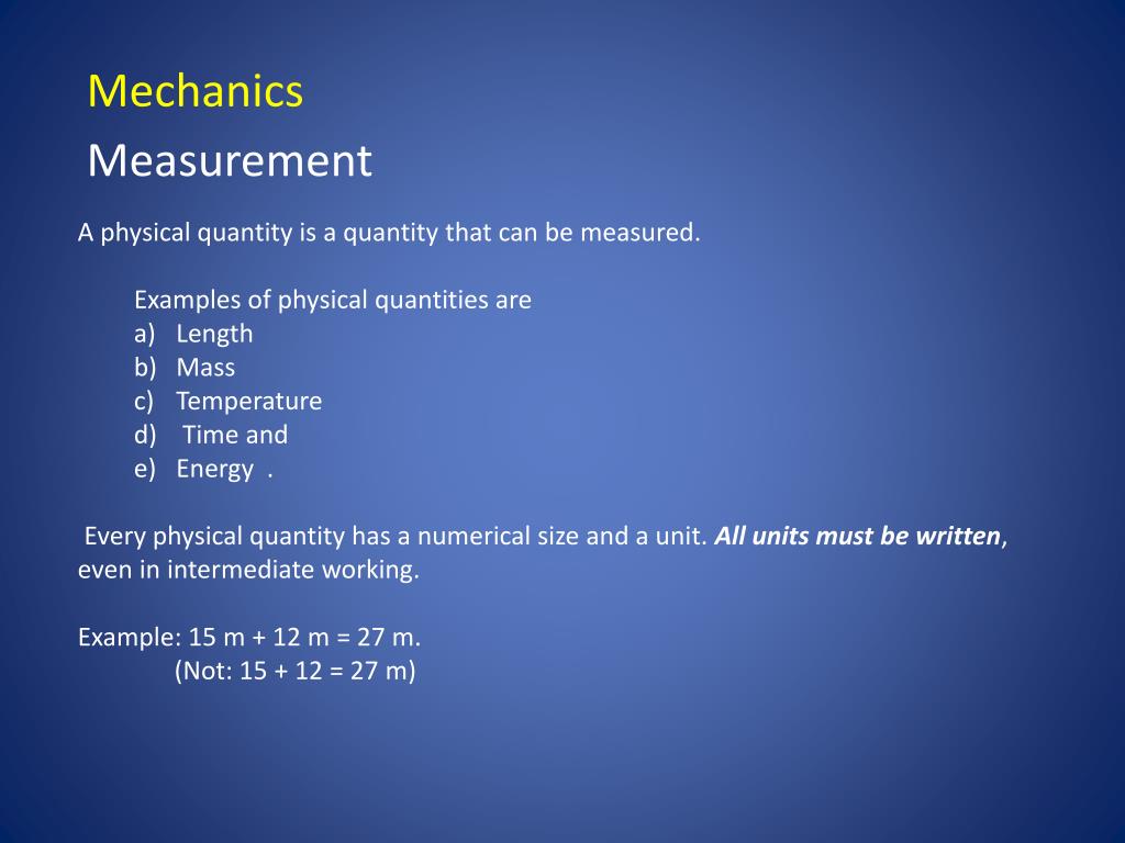 PPT - Understanding Physical Quantities and SI Units in Mechanics ...