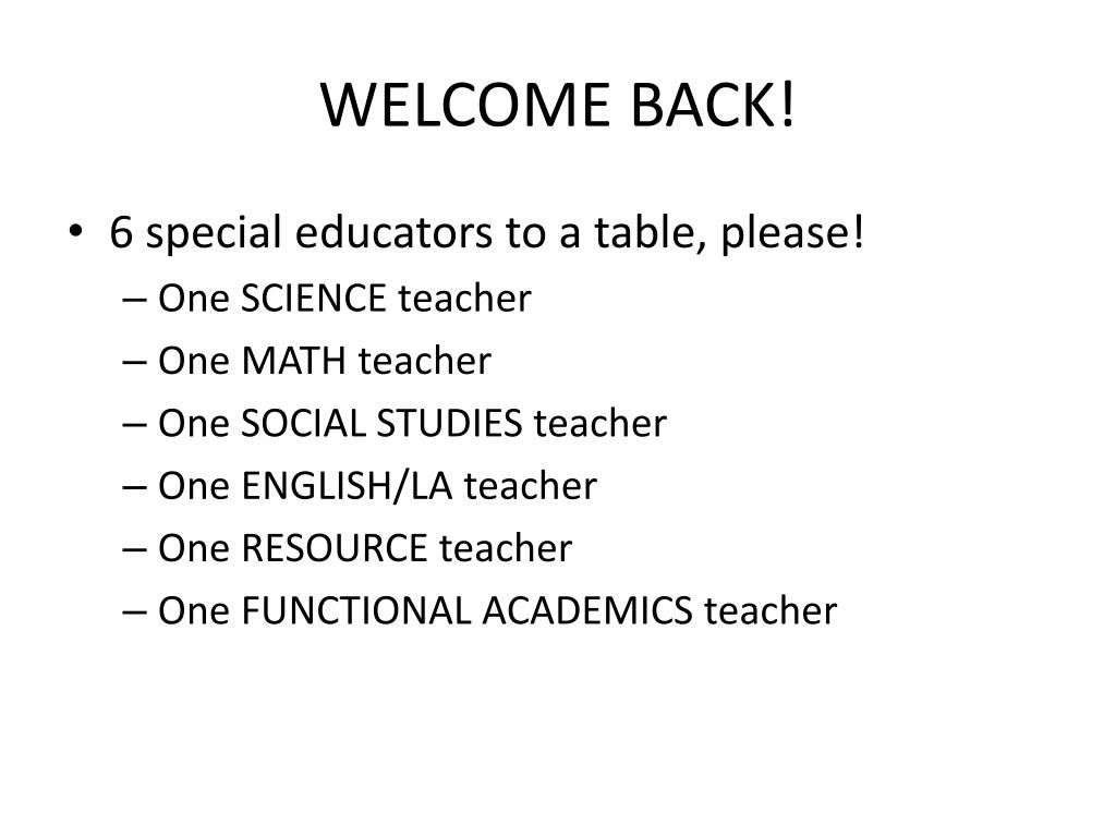 PPT - WELCOME BACK! PowerPoint Presentation, free download - ID:6297041