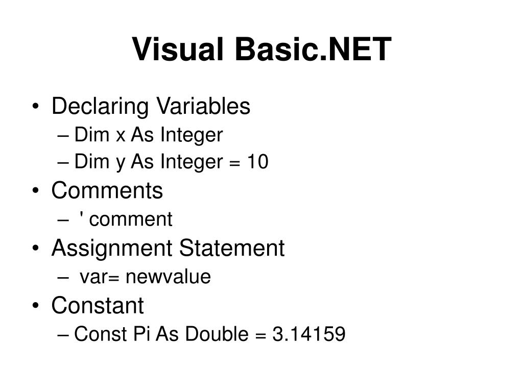 PPT - Visual Basic.NET PowerPoint Presentation, free download - ID:6300572