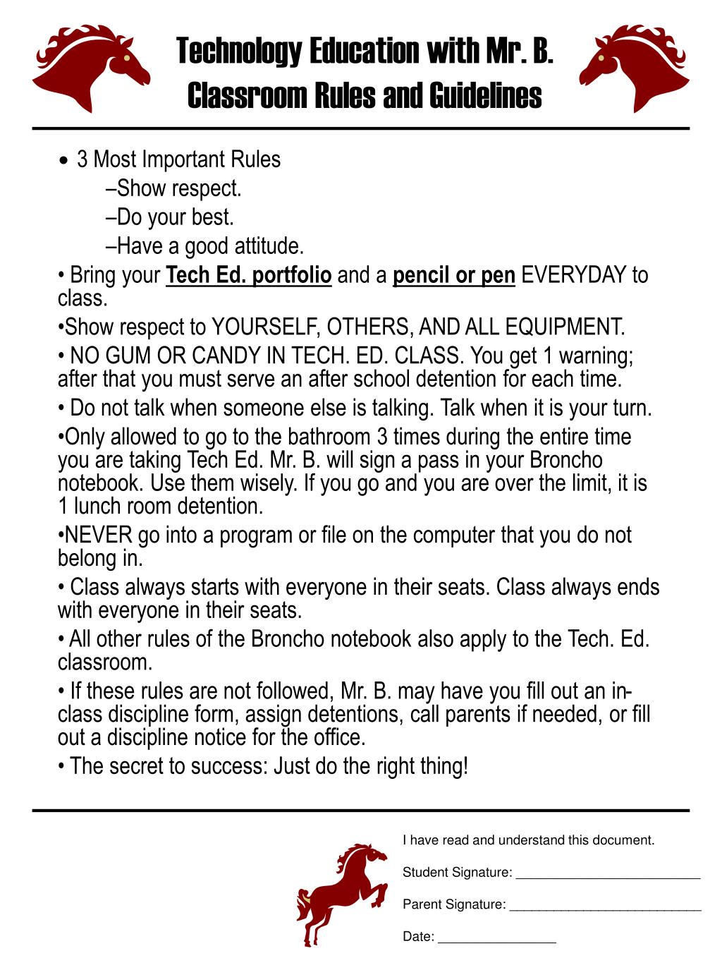 PPT - Technology Education with Mr. B. Classroom Rules and Guidelines ...