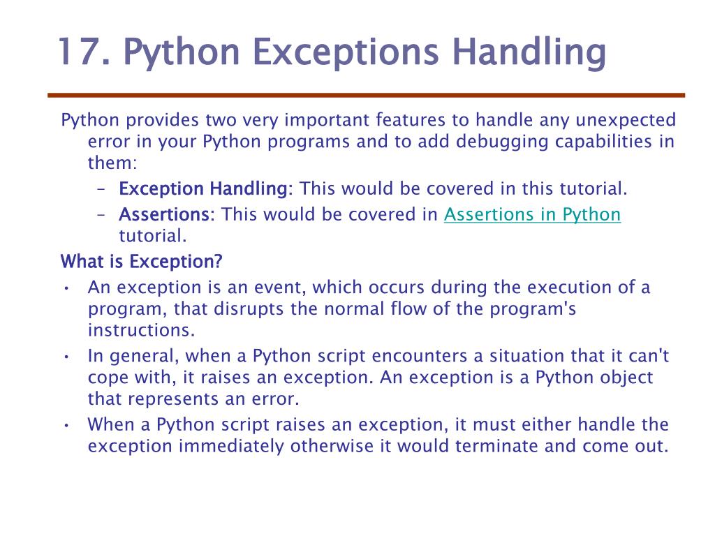 PPT - 17. Python Exceptions Handling PowerPoint Presentation, free ...