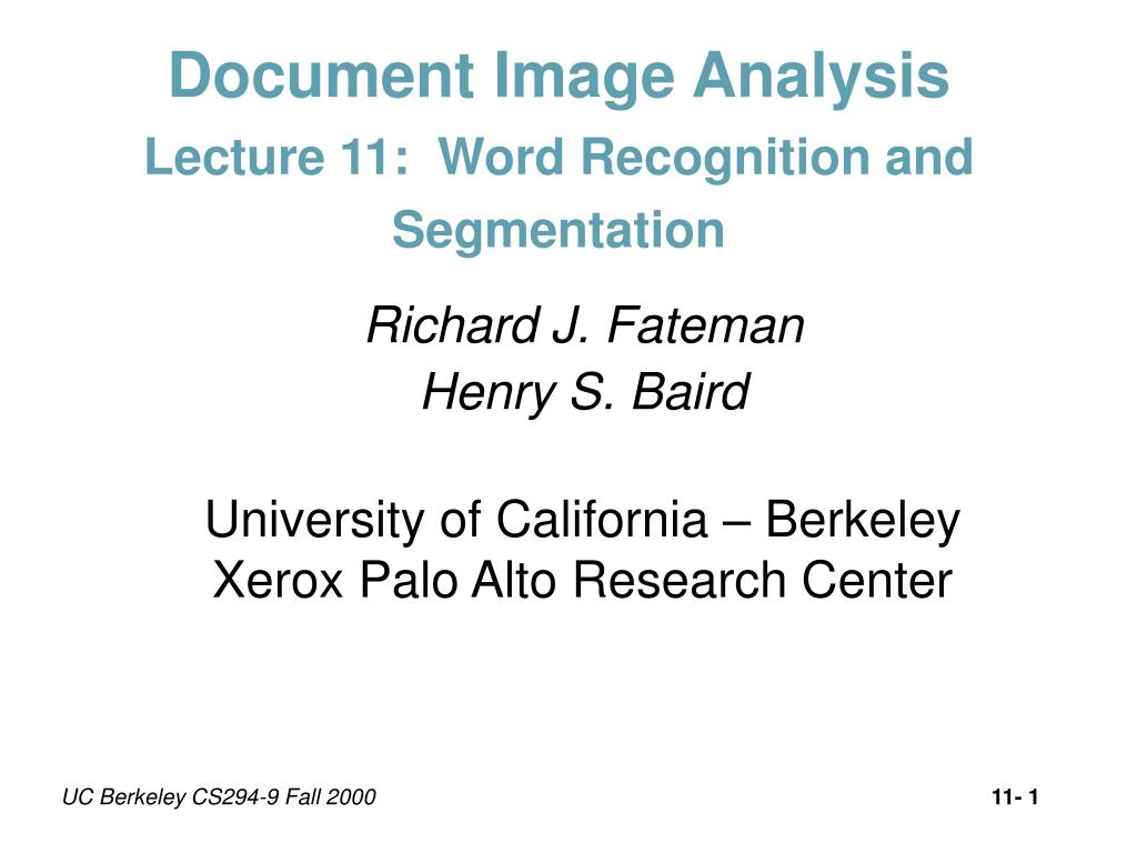 PPT - Document Image Analysis Lecture 11: Word Recognition and Segmentation PowerPoint ...