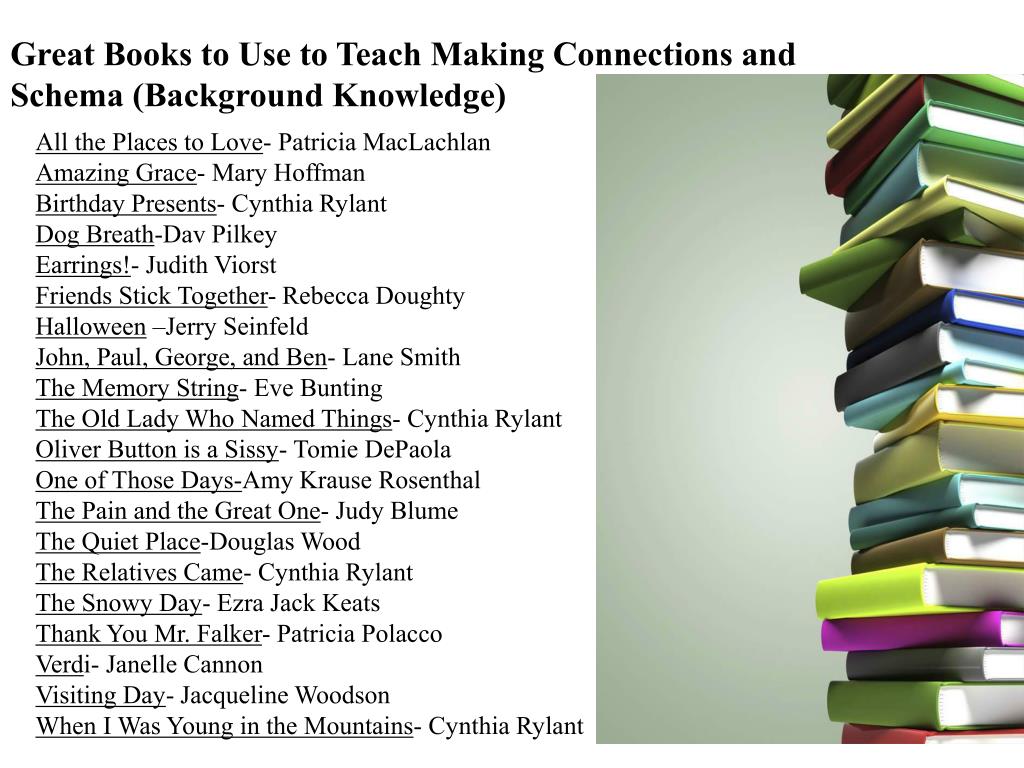 PPT - Great Books to Use to Teach Making Connections and Schema ...