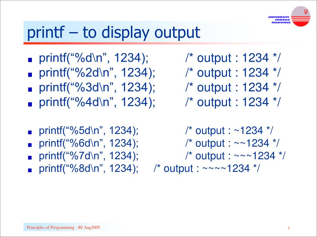 PPT - printf – to display output PowerPoint Presentation, free download ...